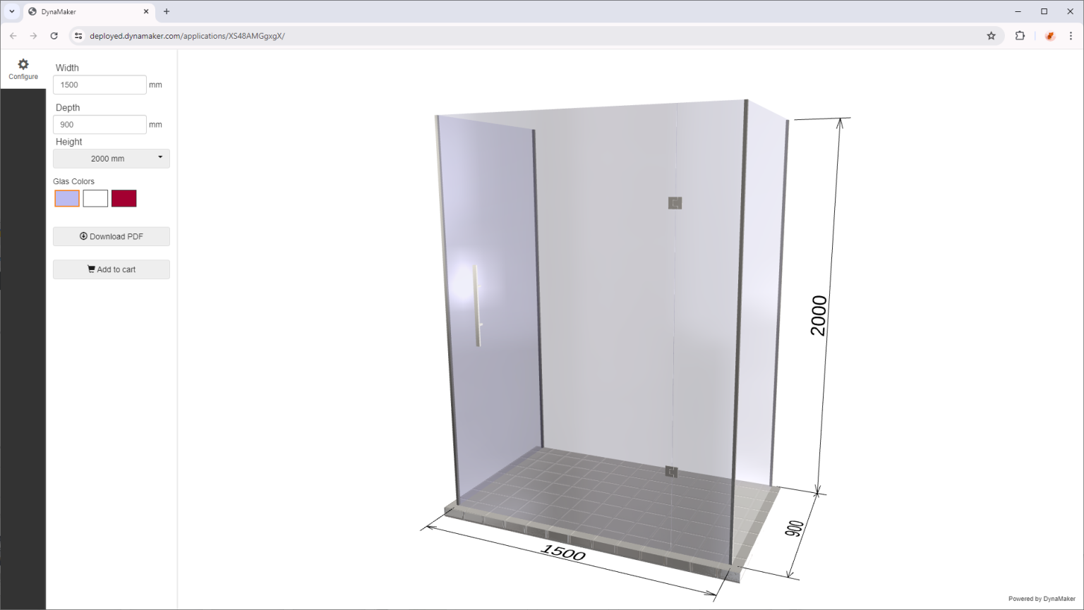 Template – Shower stand configurator for e-commerce – DynaMaker